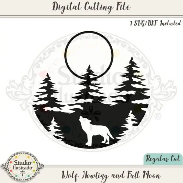 Wolf Howling and Full Moon – Studio Ilustrado